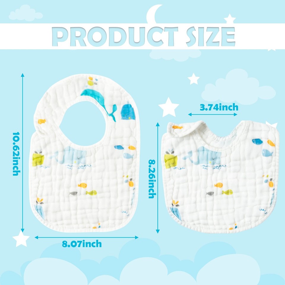 6Pcs Snap Muslin Cotton Baby Bibs Elephant Whale Rabbit Pattern Feeding ...
