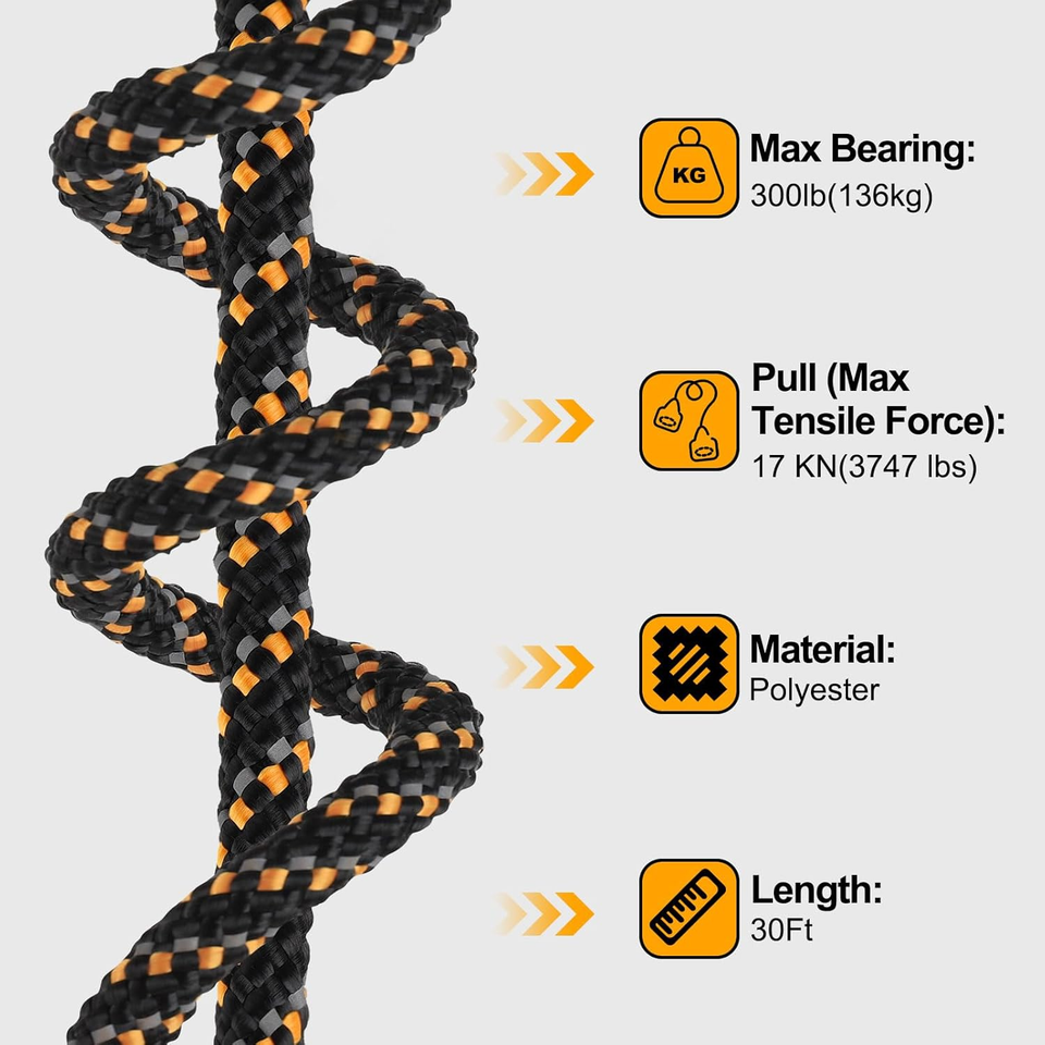 Tree Stand Safety Rope, 30FT Reflective Lifeline Hunter Safety Harness ...