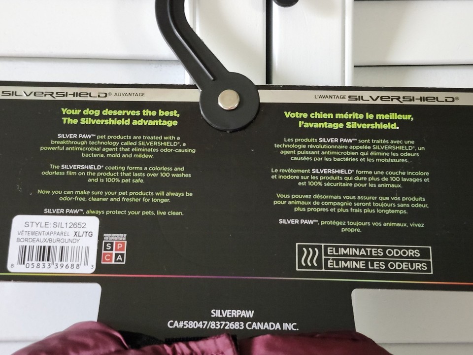 Silver Paw Burgundy Dog Puffer Coat Jacket SizeXL Hooded Silvershield ...