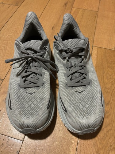 Hoka Mens Size 11 2E Wide M Clifton 9 Gray & White Mens Running Walking ...
