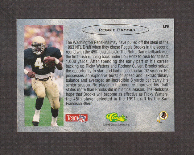 1993 Classic Reggie Brooks #LP9 Washington Redskins Notre Dame /45,000 ...
