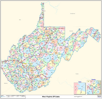 West Virginia State Zipcode Laminated Wall Map | eBay