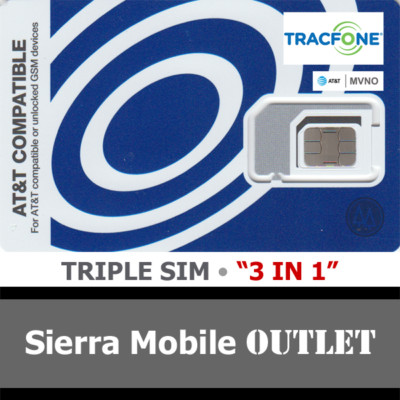 TRACFONE SIM CARD Triple "3 in 1" NANO • GSM 4GLTE • AT&T Network MVNO ...