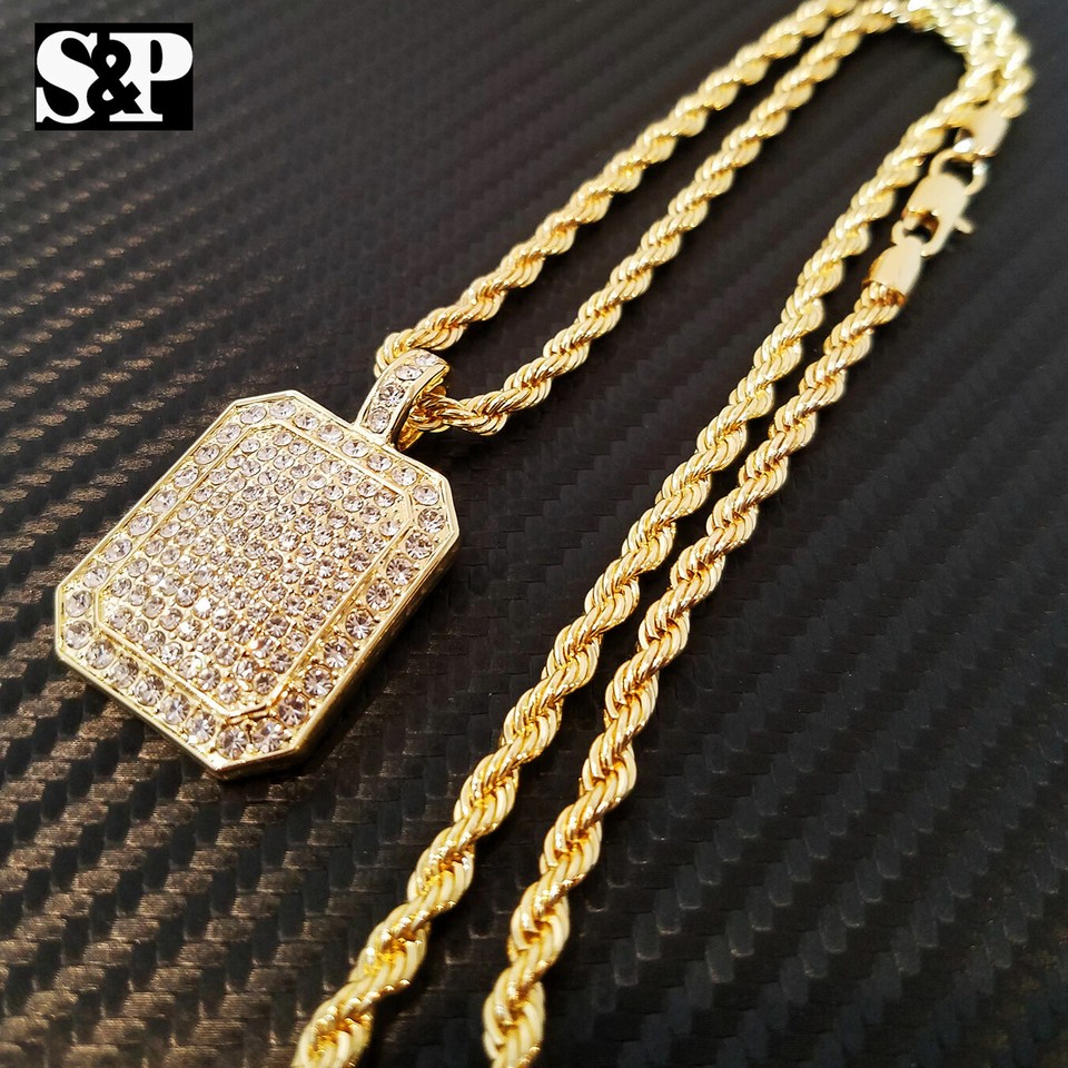 Hip Hop Iced Savage & Dog Tag Pendant & 18" Iced Cuban Choker Chain ...
