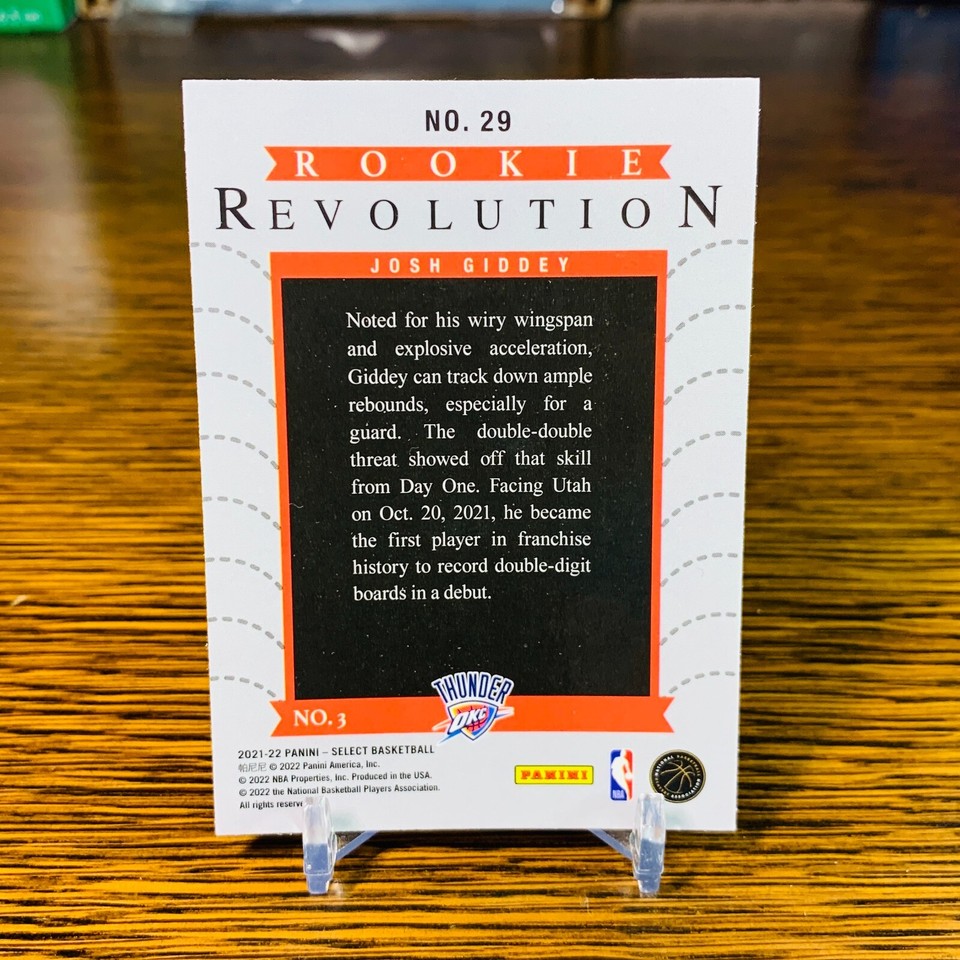 2021-22 Select Rookie Revolution #29 Josh Giddey Oklahoma City Thunder ...