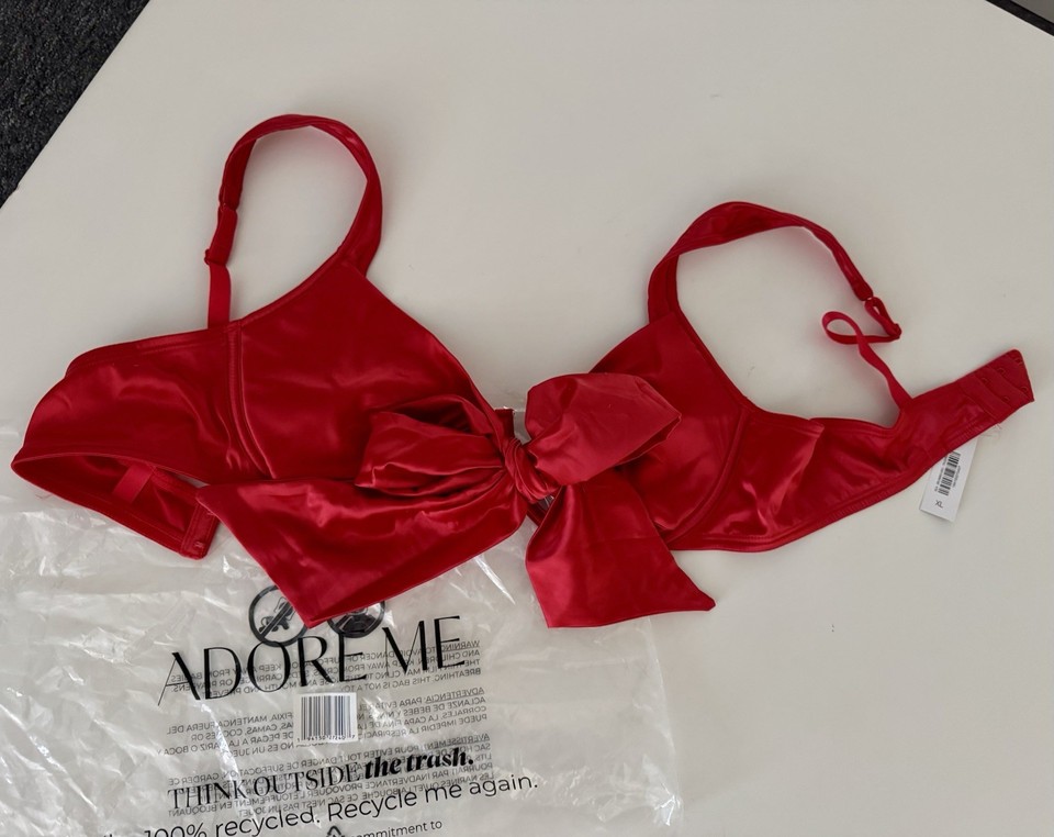 Adore Me Bow Tie Satin Bra XL Red Underwire Gynger Open Cup NWT | eBay