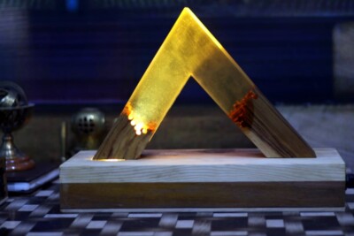 Handmade Lamp Epoxy Resin Lamp Unique Triangle Shape wooden Box ...