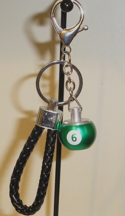 Billiard Ball #6 Green Stash Holder Braided Cord Keychain Backpack Gift ...