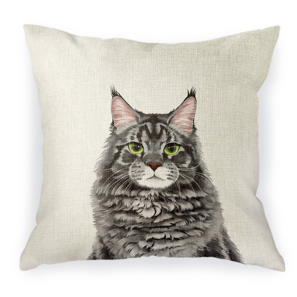 Cat Polyester Linen Pillow Case Sofa Waist Throw Cushion Cover w ...