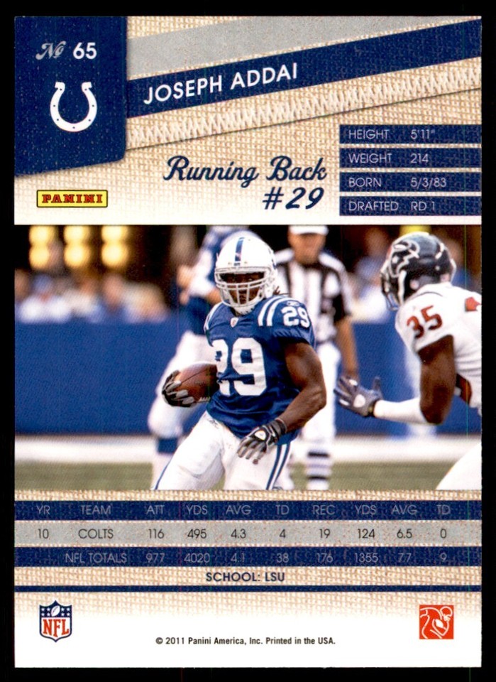 2011 Panini Threads #65 Joseph Addai | eBay