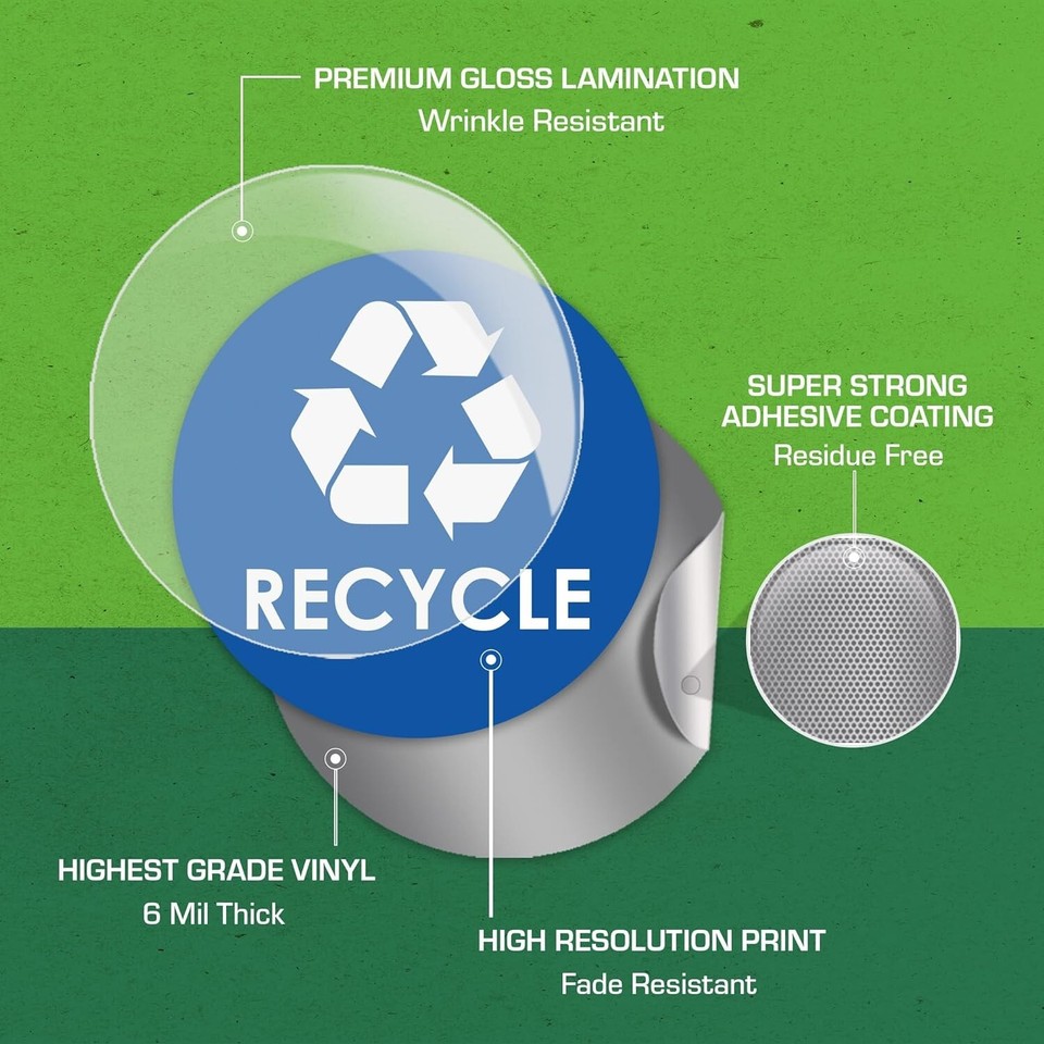 [Extra Large] Recycle Sticker Trash Can Labels - [6" x 6" - 4 Pack Set ...