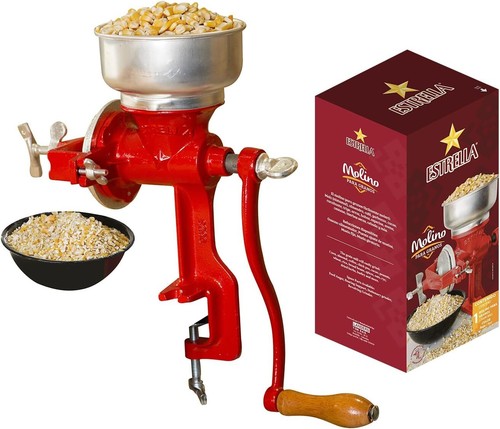 Red Cast Iron Manual Crank Corn Grain Grinder 14" Tall & 5" Hopper | eBay