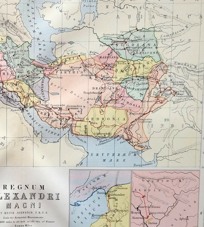 1885 ANCIENT & CLASSICAL MAP ALEXANDER THE GREAT ISSIS ARBELA GEDROSIA ...