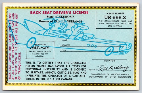 Comic Humor, Back Seat Driver's License, Vintage Postcard | eBay