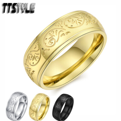 TTStyle 8mm Stainless Steel Patten Band Ring 3 Colurs Size 7-15 NEW | eBay