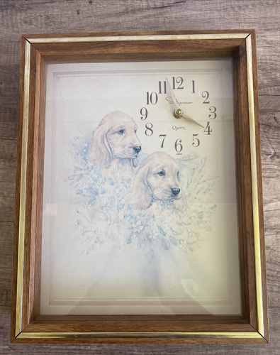 Wall Clock Dog Puppies Art Print Framed Ruane Manning Signed Vintage ...