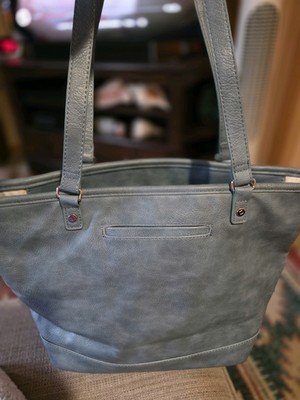 Thirty-One City Chic blue denim pebbles Faux Leather Tote Shoulder Bag ...