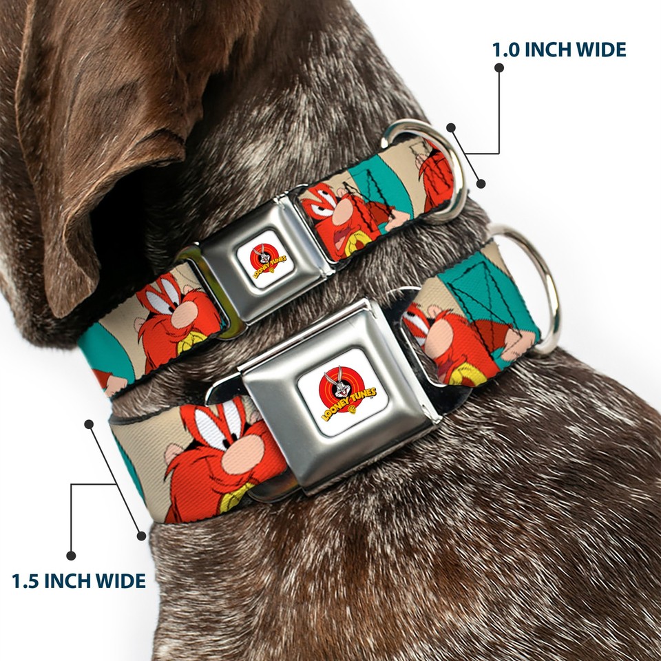 Dog Collar LTA-Looney Tunes Logo White Yosemite Sam Poses Turquoise (US ...