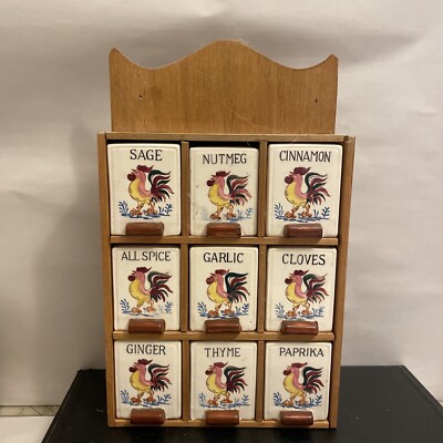 Vintage 1950's Wooden/Ceramic Rooster Spice Rack Made in Japan | eBay
