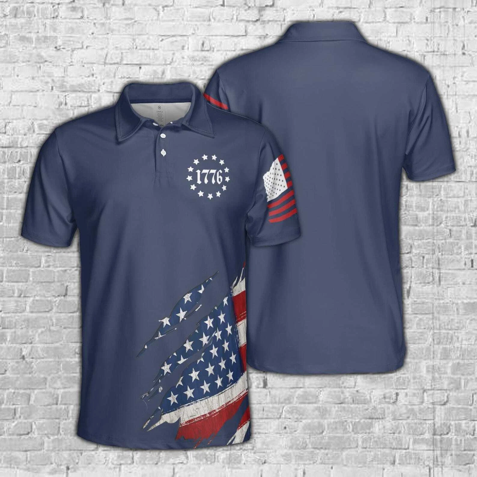 1776 American Flag Fourth Of July Patriotic Memorial Day USA Polo Shirt ...