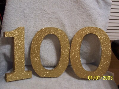100th Birthday Gold Glitter Letters 9" Tall Can Hang On Wall Or Can ...