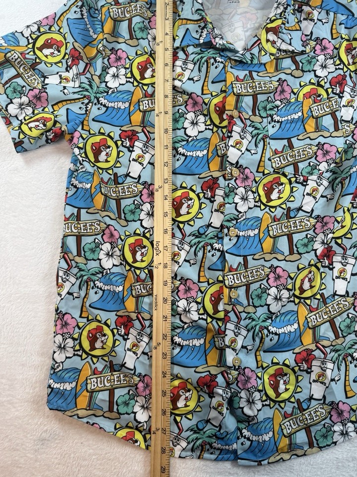 Buc-ee's Hawaiian Shirt Mens Sm Blue Palm Trees Surfboard Button Up ...