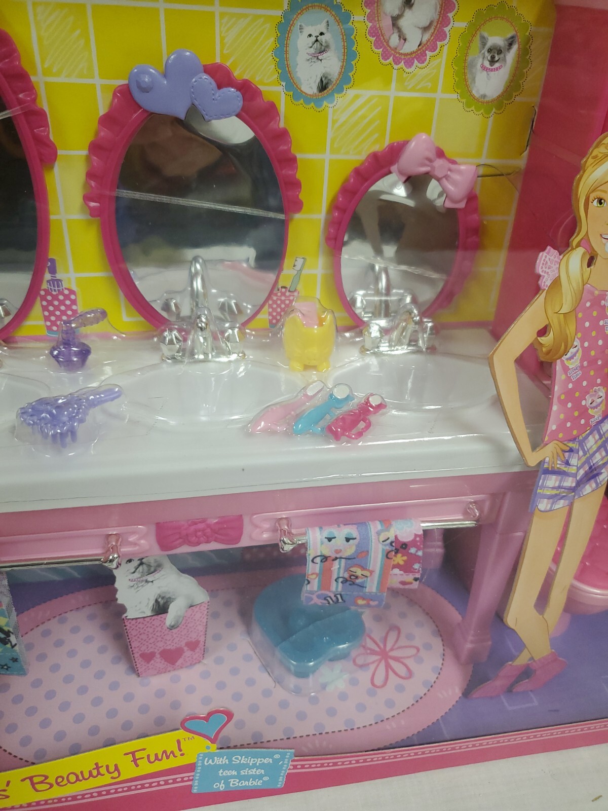 Barbie Sister Beauty fun Bathroom for 3 NRFB Skipper Doll SinkS Vanity ...