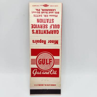 Vintage Matchbook Gulf Gas and Oil Carpenter's Gulf Service Station ...
