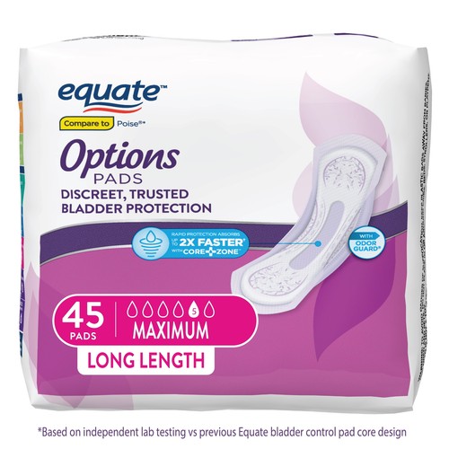 Equate Options Women's Bladder Control Pads, Unscented, Maximum ...
