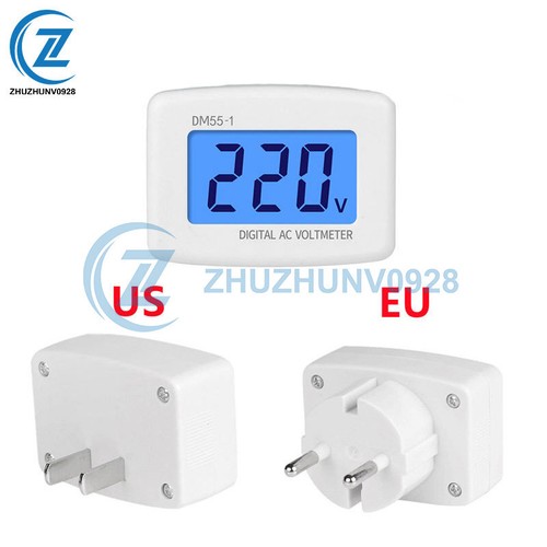 DM55-1 EU US 110V 220V LCD Digital Voltmeter Wall Plug Socket Voltage ...