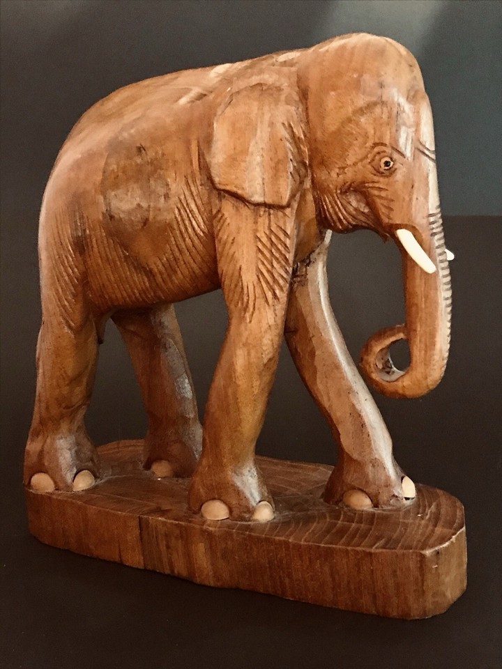 Vintage Large Hand Carved Wooden Teak Elephant Statue Made In Thailand ...