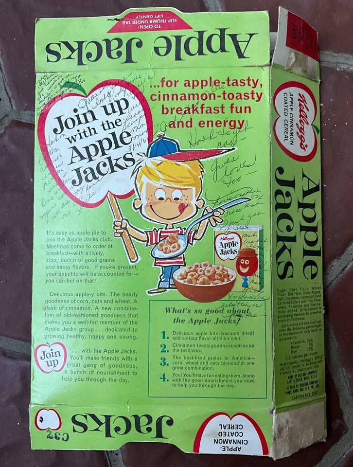 1965 APPLE JACKS CEREAL BOX - vintage rare "big apple head" version ...