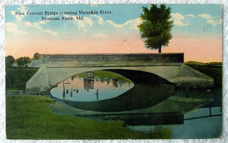 1915 POSTCARD NEW CEMENT BRIDGE CROSSING MANOKIN RIVER PRINCESS ANNE ...