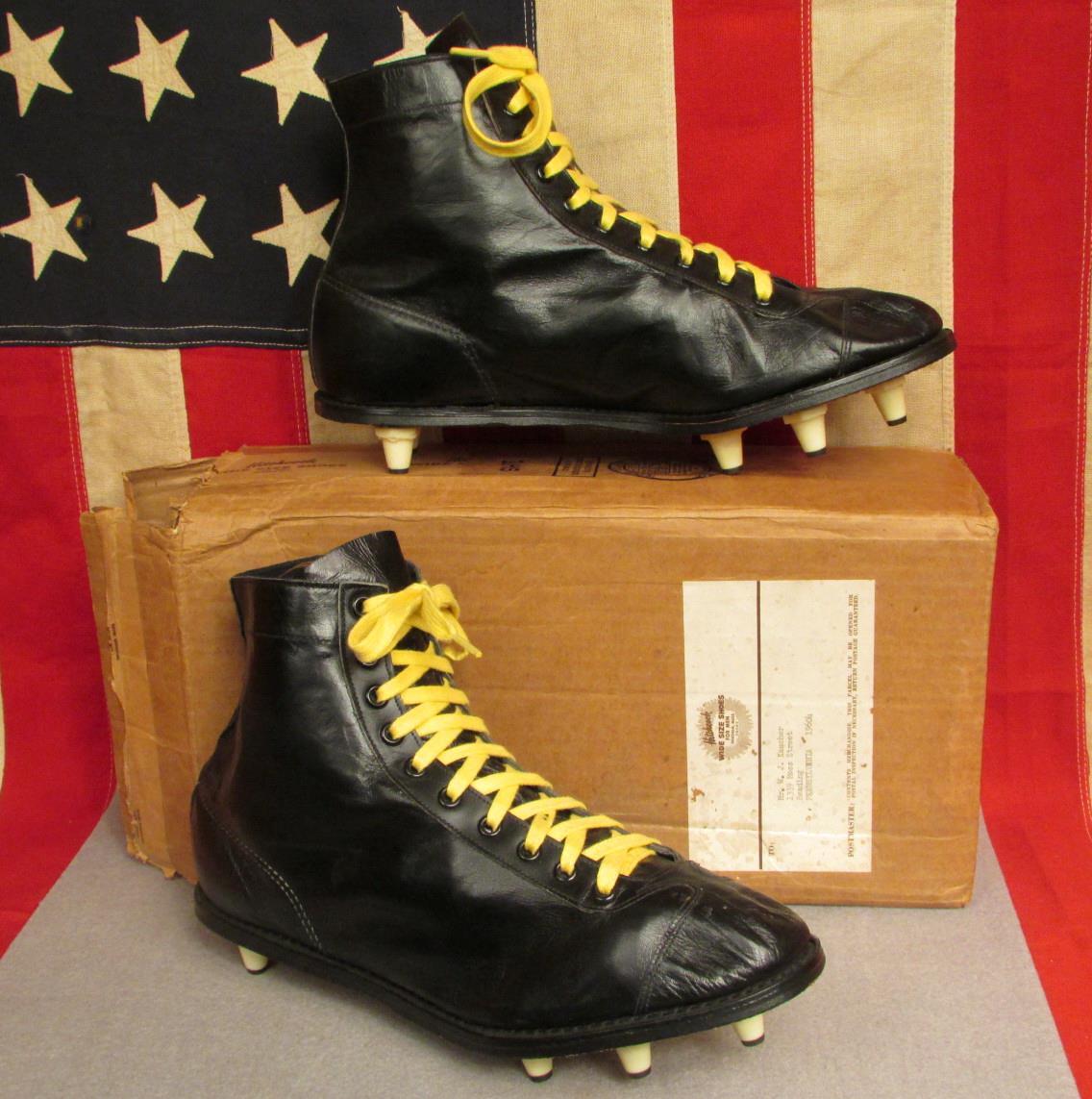 Vintage 1960s Hitchcock Black Leather Football Shoes Cleats Sz.8 Wide ...