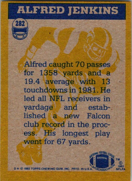 1982 Topps Alfred Jenkins IA 282 Atlanta Falcons | eBay