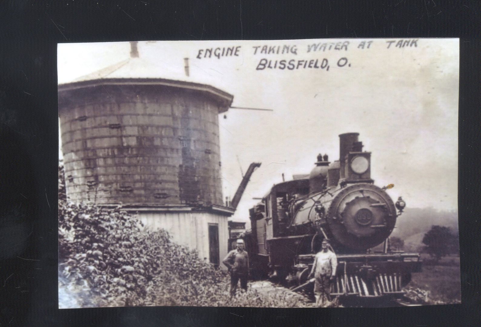 BLISSFIELD OHIO ENGINE TAKING WATER TANK RAILROAD DEPOT POSTCARD COPY | eBay