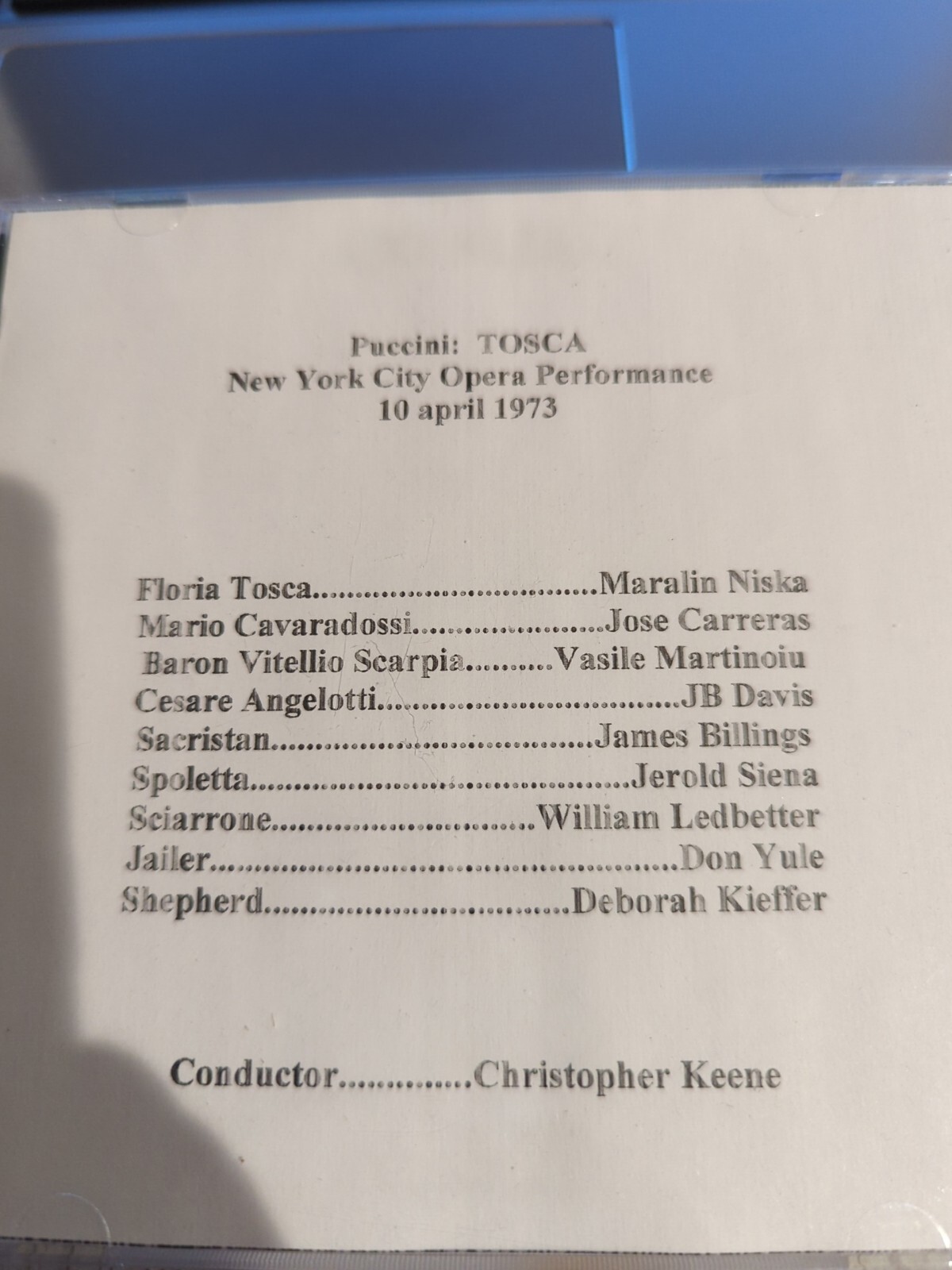 Rare Live Opera Recording CD 74-Tosca Maralin Niska Jose Carreras ...