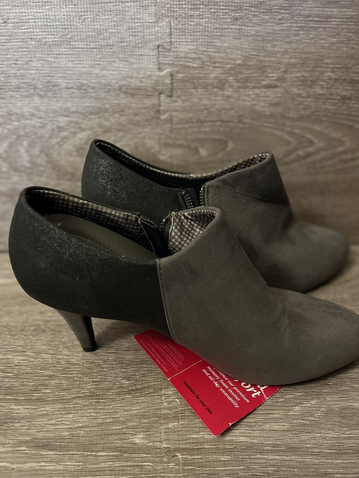 DEXFLEX COMFORT Grey Mix Media Heeled Ankle Booties Women's Size 12 | eBay