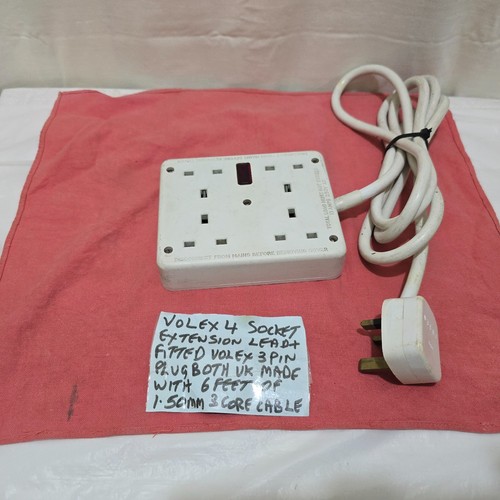 VOLEX BLOCK RUBBER 4 SOCKET EXTENSION LEAD APPROX + 6 FEET CABLE+VOLEX ...