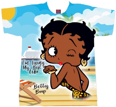 BETTY BOOP T-SHIRT. LIVING MY BEST LIFE OCEAN, IN LADIES FITTED AND MEN ...