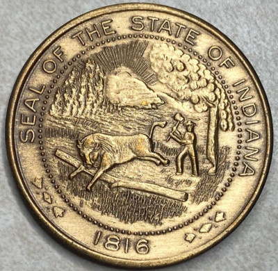 1966 Indiana Sesquicentennial State Seal Souvenir Trade Medal Token ...