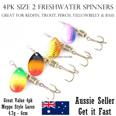 4 Fishing Spinner Lures Trout Spinning Lure Redfin Perch Bass Mepps ...