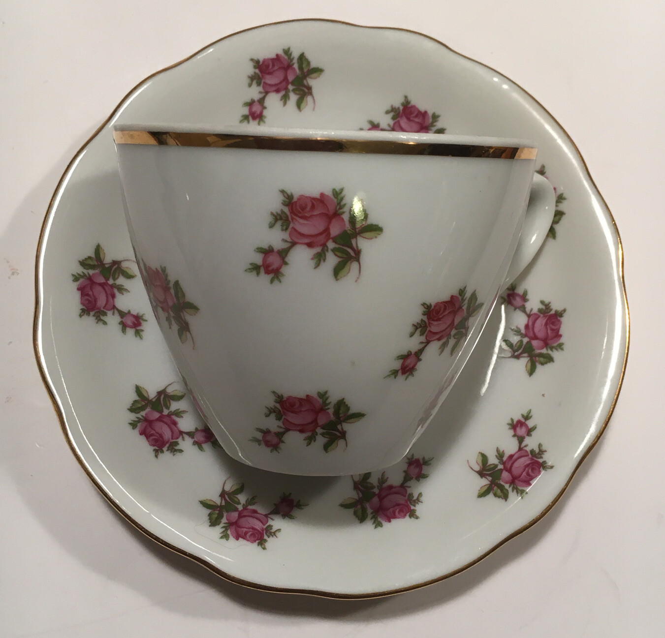 M Z Czechoslovakia Floral Rose Gold Trim Tea Cup And Saucer. BB 41 | eBay