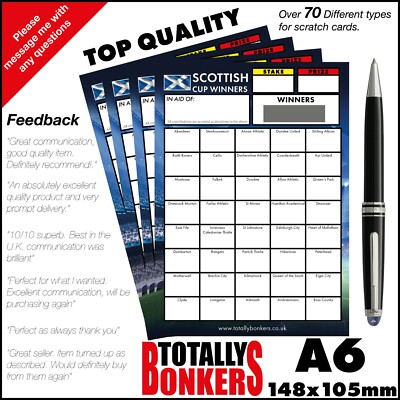SCOTTISH CUP WINNERS FUNDRAISING SCRATCH CARDS 40 TEAMS - FOOTBALL FREE ...