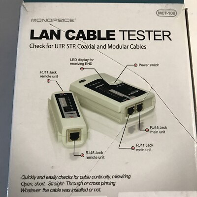 Monoprice RJ-11 and RJ-45 Modular Plug Tester MCT-108 8138, 108138 | eBay