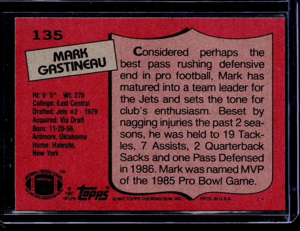 1987 Topps Football #135 Mark Gastineau New York Jets LEGEND! NM-MINT ...