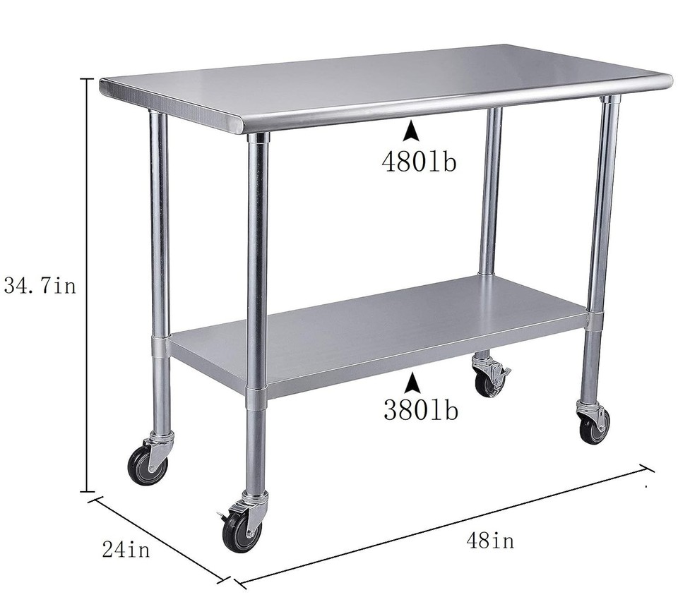 Stainless Steel Table for Prep & Work with Caster Wheels 24x48 Inches ...