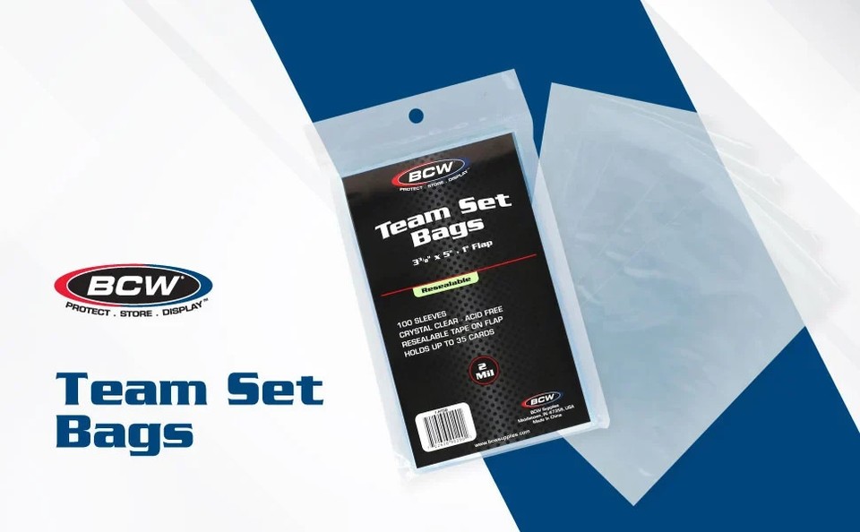 BCW Resealable Team Set Bags 1 Pack of 100 Sleeves Holds Up to 35 Cards ...