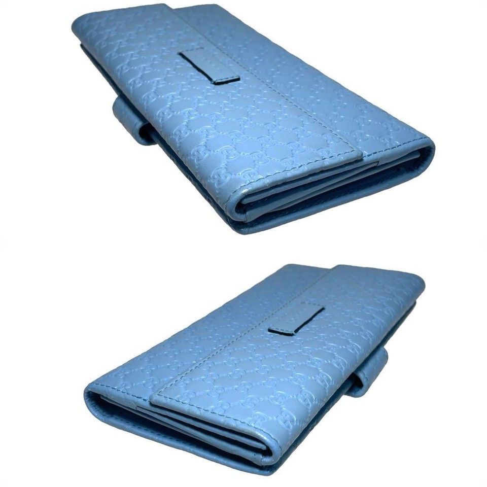 GUCCI Long Wallet Sky Blue Micro GG Tri Fold a587 From Japan | eBay