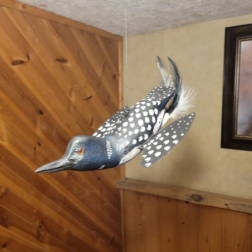 Casey Edwards Wood Carving Loon Spearing Decoy Ice Fishing Vintage Fish ...
